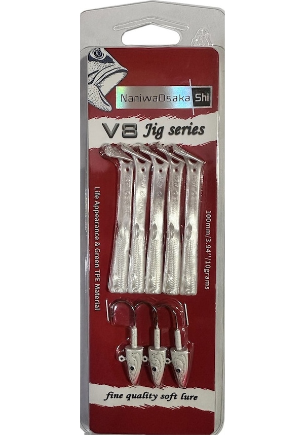 Naniwaosakashi V8 Jig 10cm 10gr Silikon Yem 3+5 Pearl Silver Pearl Silver Fiyatları ve Özellikleri