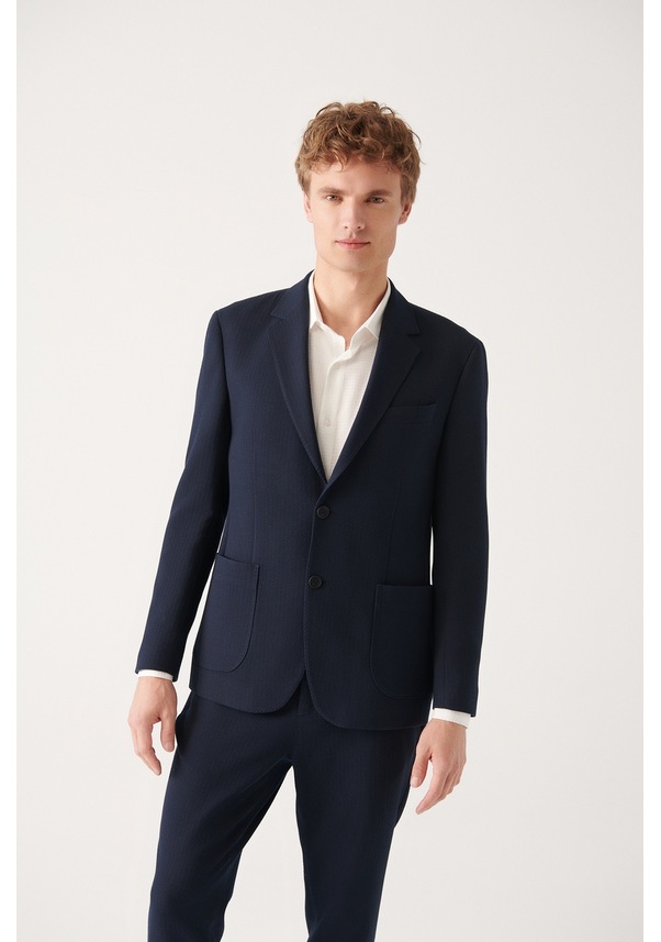 Avva Erkek Lacivert Astarlı Esnek Kumaş Çift Yırtmaçlı Ceket A31Y4002 ...