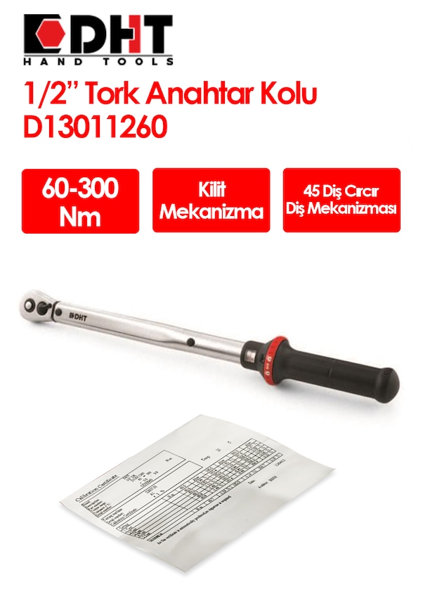 DHT 1/2 Tork Anahtar Kolu Göstergeli Kalibrasyon Sertf. D13011260 ...