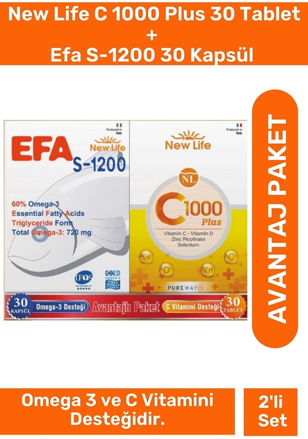 Newlife Efa S-1200 30 Kapsül + C1000 Plus 30 Tablet Fiyatları ve ...