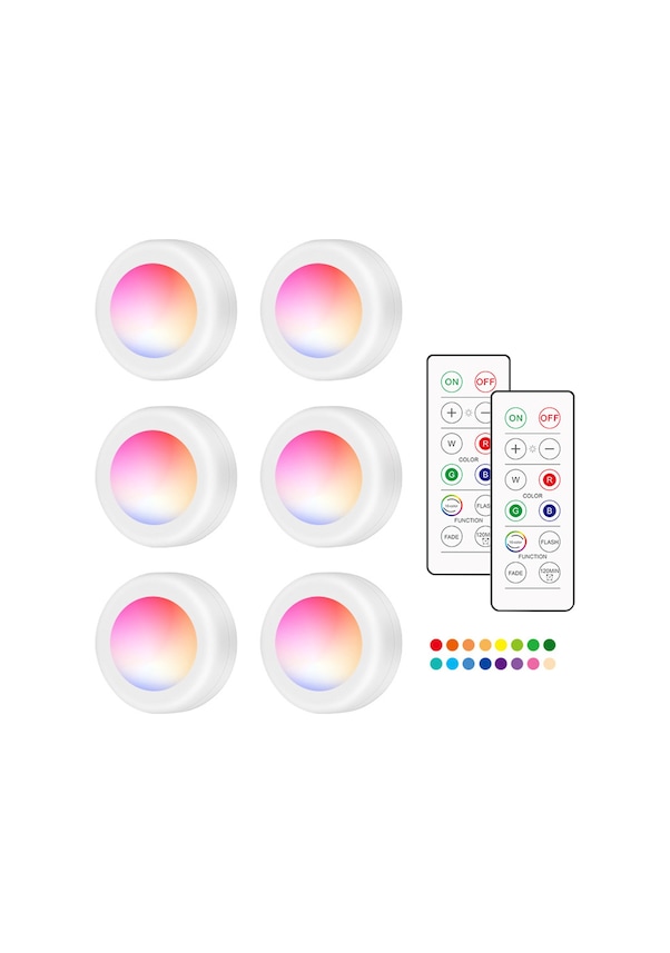 Tenfowee 6'lı Set Rgb 16 Renk Değişimli Led Dolap Işıkları, Uzaktan ...