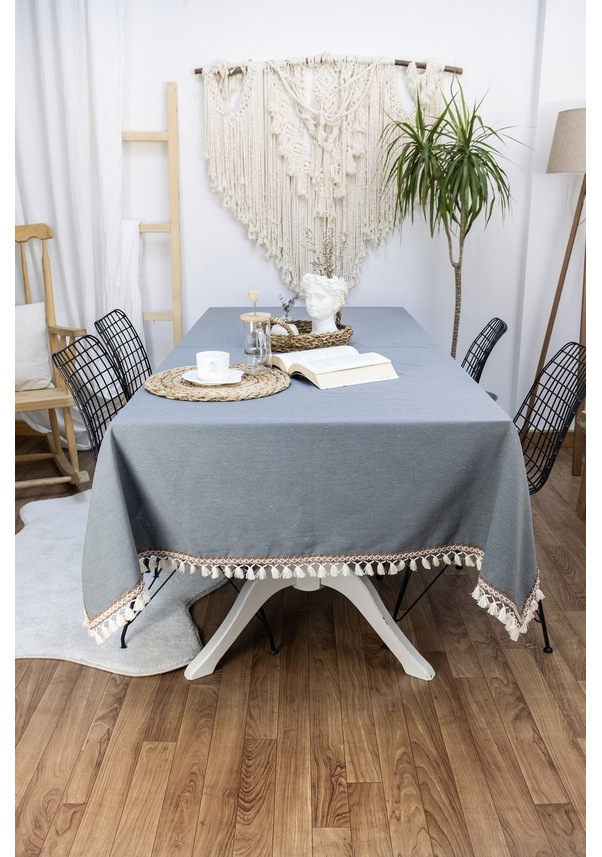 Ndchome Yıkanmış Pamuk Keten Antrasit Renk Masa Örtüsü 001 Antrasit 100 x 100 Fiyatları ve ...
