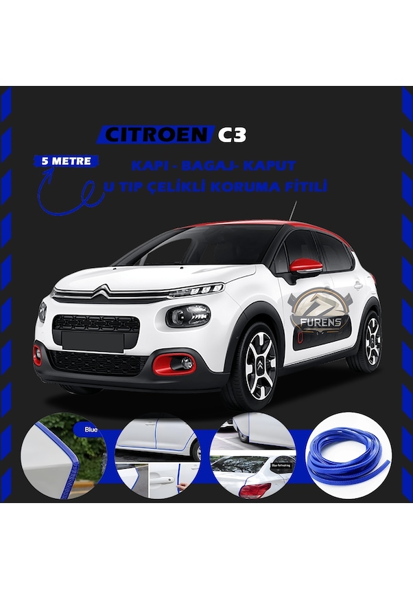 Citroen C3 Oto Araç Kapı Koruma Fitili 5metre Parlak Mavi Renk ...