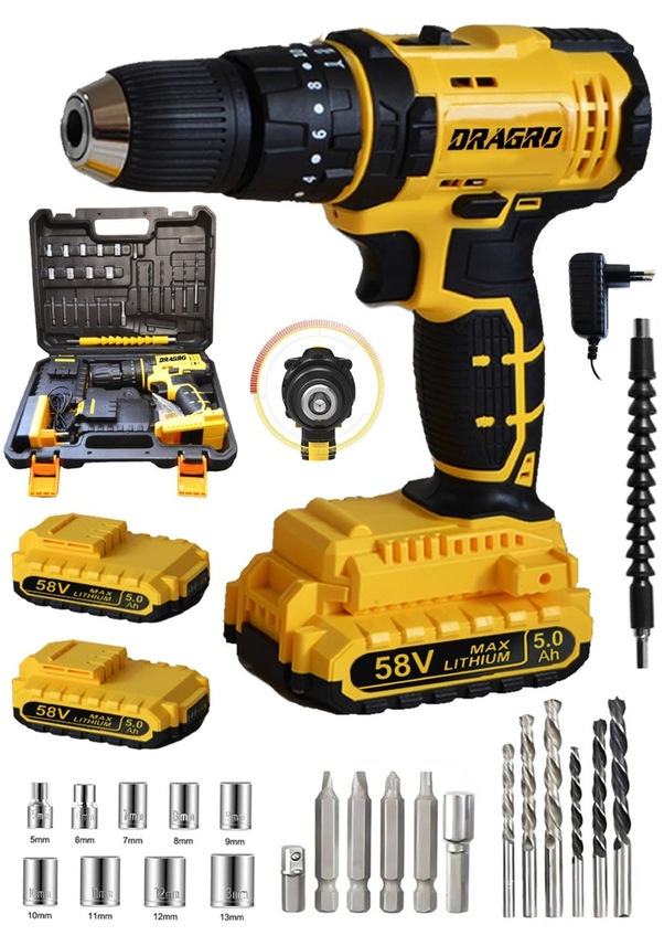 Dragro GTX-58 58V 5 AH Darbeli Çift Akülü Vidalama Makinesi - Sarı ...