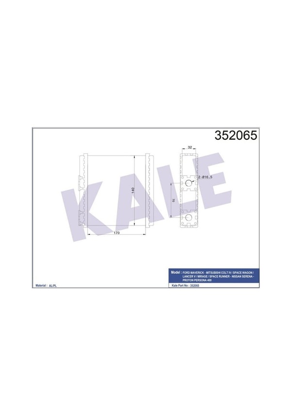 KALE OTO Radyatör 352065 Kalorifer Ford Maverıck - Mitsubishi Colt IV ...