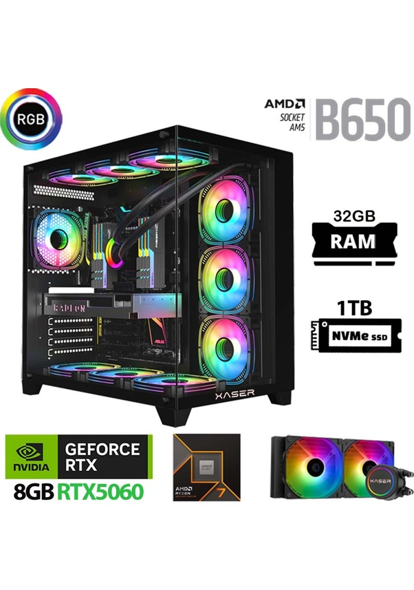 Xaser Lexus X650 R7-9700X 32 GB 1 TB M.2 NVMe SSD 8 GB RTX5060 Free Dos ...