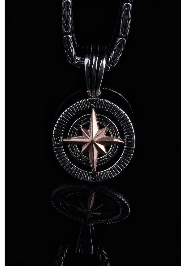 Omar Silver Erkek Kral Zincirli Pusula Model Gümüş Kolye 50 CM Fiyatları ve Özellikleri