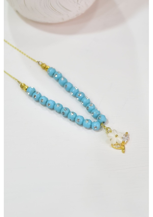 925 Ayar Gümüş Gold Kaplama Dorika Toplu, Firuze Yaz Rengi Boncuk Taşlı ...