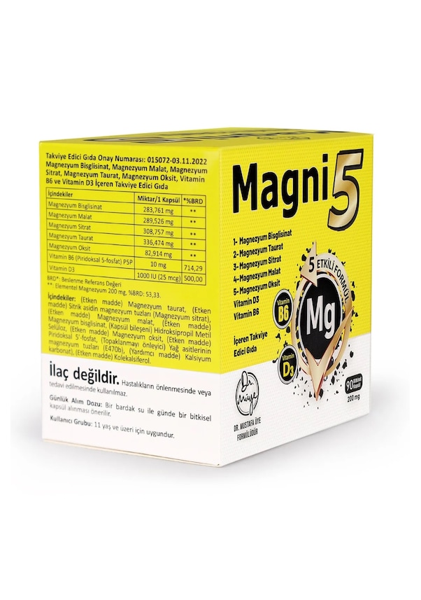 Magni5 Magnezyum 5 Etkili Form 3 Aylık 90 Kapsül B6 D3 Vitamini ...