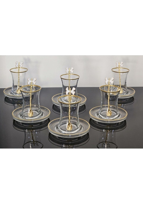 Atabey Home Çay Set 18 Parça 6 Kişilik Kelebek Beyaz Lüx Çay Kaşıklı ...