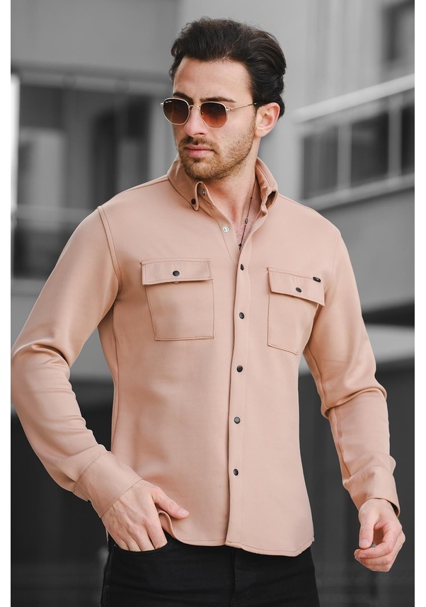 Yx 16703 Çift Cep Kapaklı Çıt Çıtlı Likralı Scuba Kumaş Erkek Gömlek ...