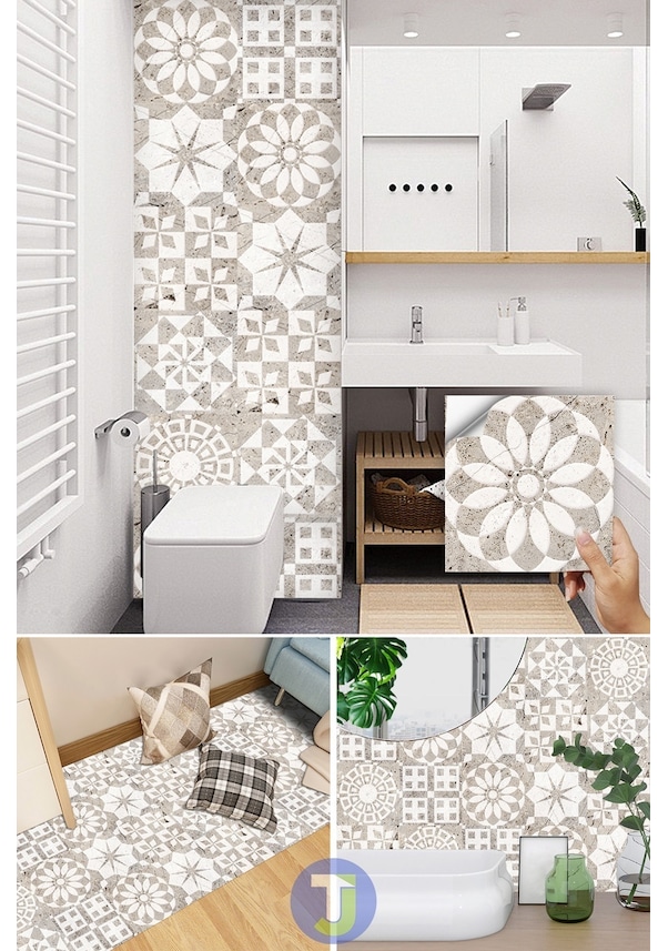 Technojet Kendinden Yapışkanlı Banyo Mutfak Dolap Zemin Kaplama Desenli Pvc Karo 20cmx20cm 6'lı ...