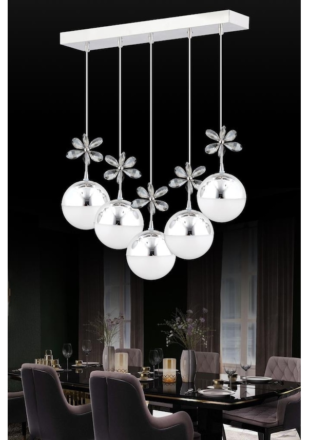 İstanbul Avize Kelebek 5'li Sıralı Gümüş Üç Renk Ledli Kristal Taşlı ...