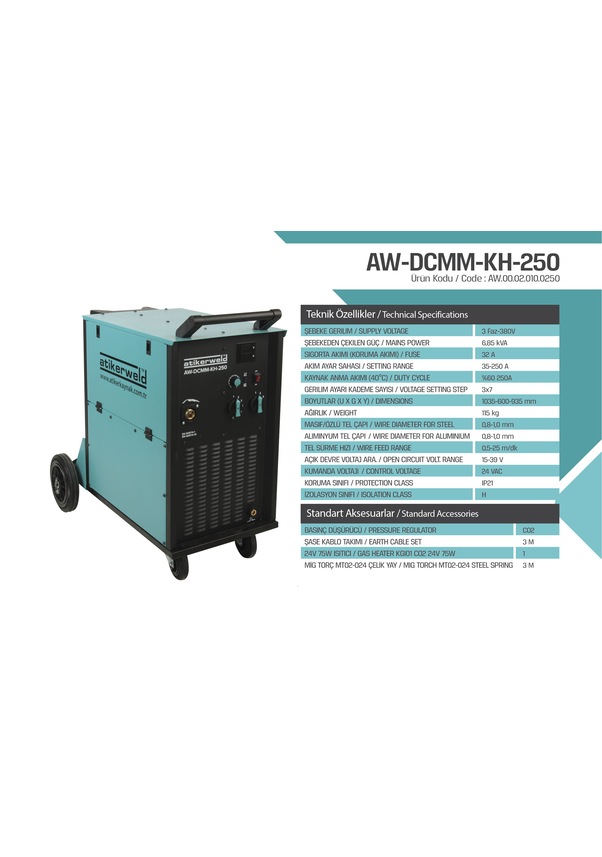 Atiker Aw-dcmm-kh-250 Mig/mag Gazaltı Kaynak Makinesi Fiyatları ve Özellikleri