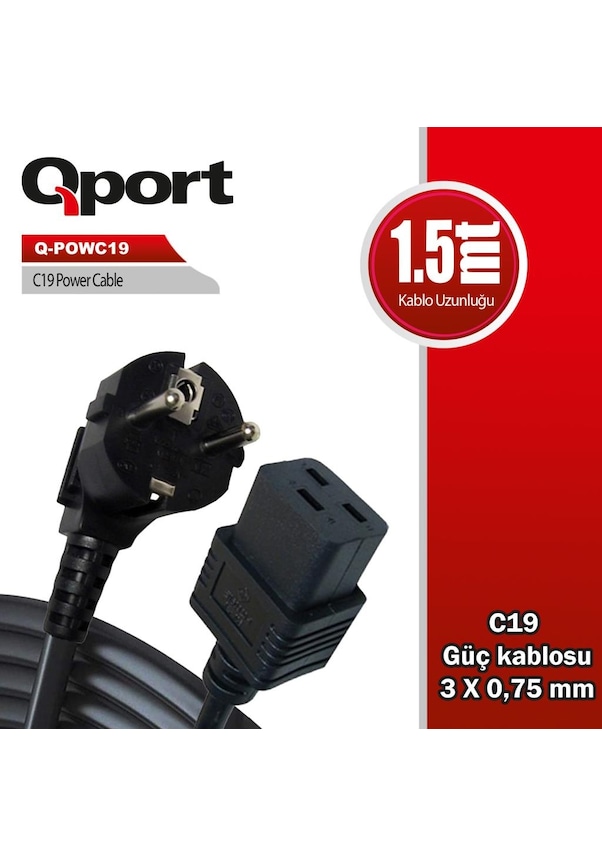 QPORT Q-POWC19 1.5m C19 GÜÇ KABLOSU Fiyatları ve Özellikleri