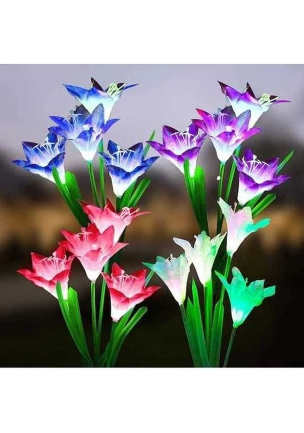 Trendooze Güneş Enerjili Blue Lily Rgb Dış Mekan Su Işığı, Renkli Avlu ...