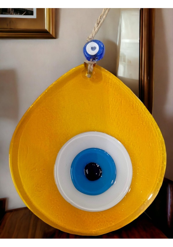 Mavi Nazar Boncuklu Şeffaf Bal Renk Nazar Boncuklu Damla Desen El ...