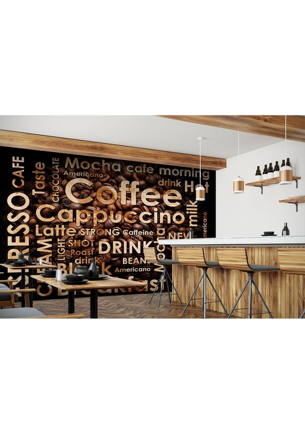 Coffee Kafe İçin Yazılı Özel Tasarım Duvar Kağıdı (459077294)-Genişlik ...