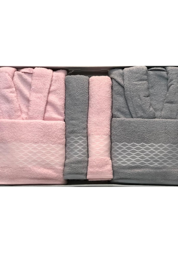 Royam Elif %100 Pamuklu 6 Parça Aile Bornoz Seti Takımı Gri Standart ...