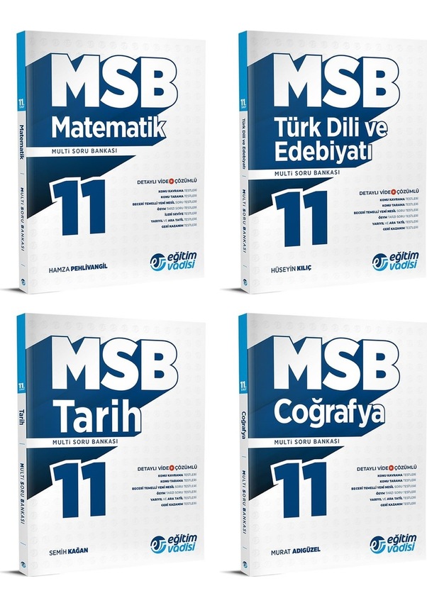 Eğitim Vadisi 2024 11. Sınıf Matematik + Edebiyat + Tarih + Coğrafya Soru Bankası Seti 4 Kitap ...