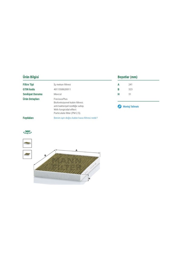 Man Ev Polen Fıltre Bmw X Drıve M60-m40-m50 MR00-MAN-FP33006 Fiyatları ...