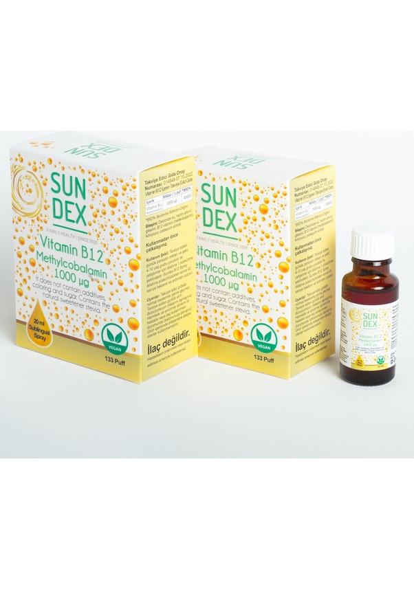 SUNDEX 2'li Paket Vitamin B12 Metilkobalamin 20 ML Dilaltı Sprey ...