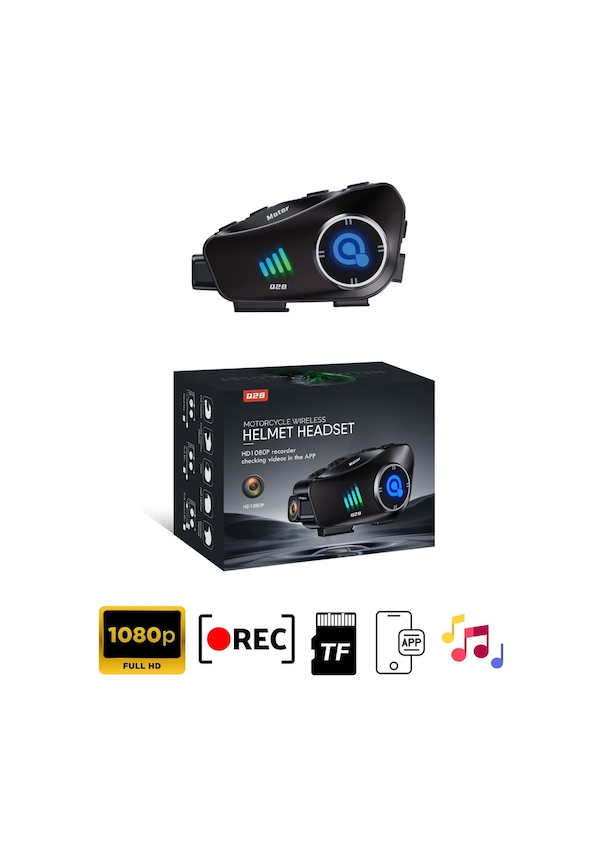 Q28 İntercom Kameralı Hd 1080p Kameralı Kask Kulaklık Su Geçirmez 32gb ...