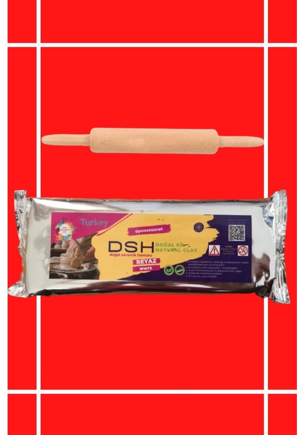Seramik Hamuru Başlangıç Seti 1 - Ahşap Merdaneli 1000 Gr - 1kg Beyaz ...