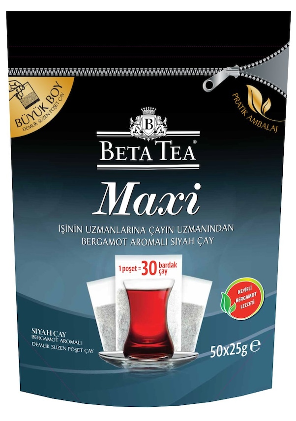 Beta Tea Maxi Bergamot Aromalı Siyah Demlik Poşet Çay 50 x 25 G ...
