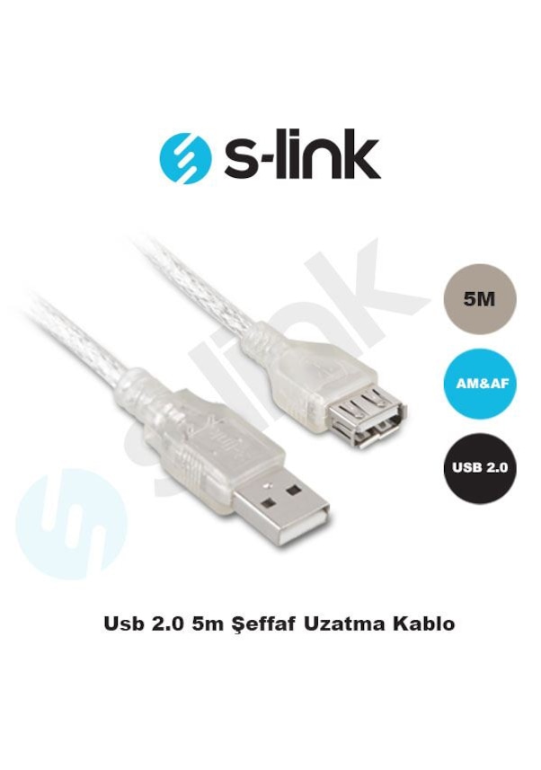 S-Link SL-AF2005 USB 2.0 Şeffaf 5M Uzatma Kablo Fiyatları ve Özellikleri