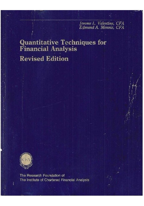 Quantitative Techniques For Financial Analysis Revised Edition ...