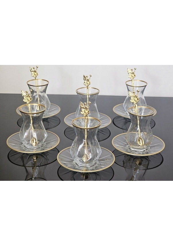 Atabey Home 6 Kişilik 18 Parça Alya Çay Seti Cam Tabakli Japon Gülü Çay ...