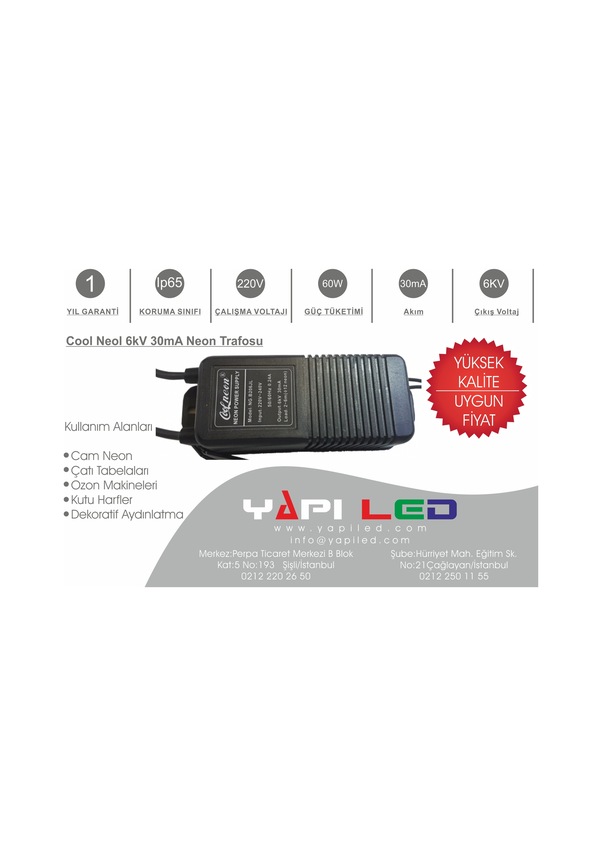 Cool Neon Trafo 6 Kv 30 Ma Fiyatları ve Özellikleri