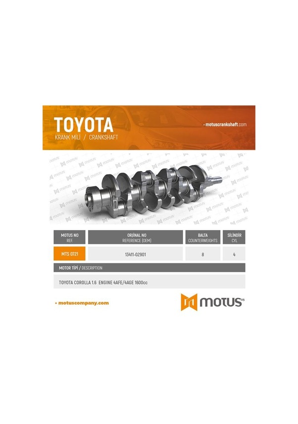 Motus 721 Krank Mılı Toyota Corolla 1.6 Karbutatorlu 4af Motor Corolla ...