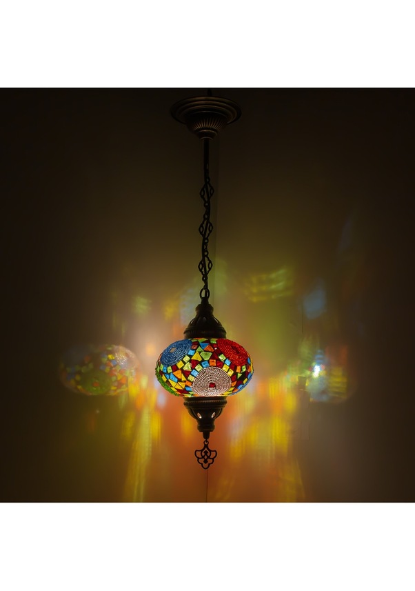Dekoratif Çok Renkli Osmanlı Fas Lambası Mozaik Avize Tekli Sarkıt ...