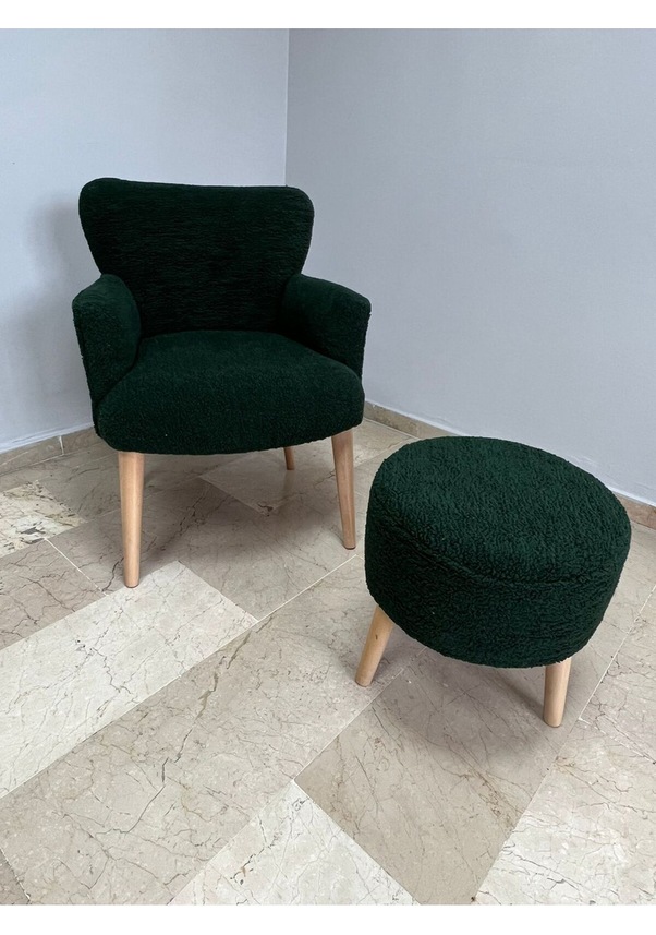 Waterybrook Berjer Puf Set -ıkili Balkon Setitekli Koltuk Puflu - Puffy - Teddy Kumaş - Doğal ...