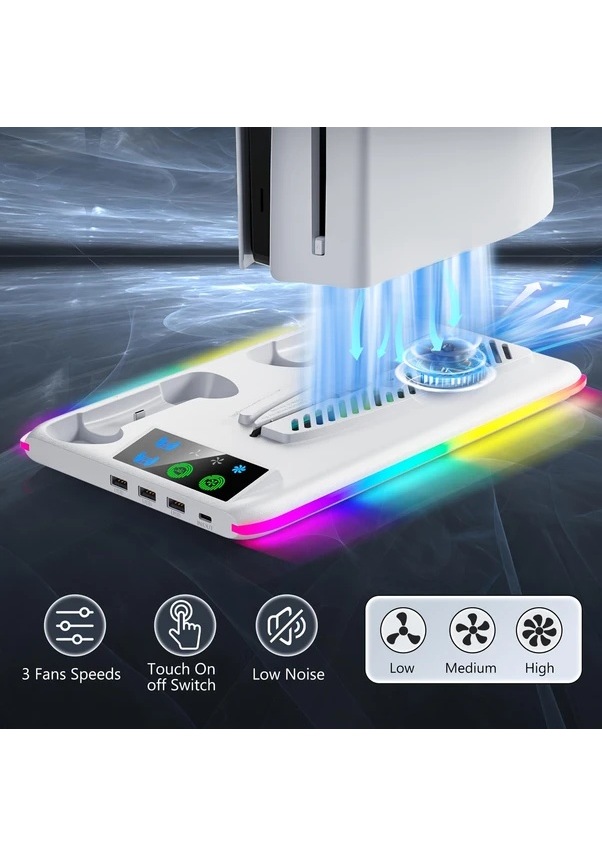 Motion003 Ps5 Ps5 Slim Rgb Led Soğutma Standı Ve Şarj Dükkânı Beyaz ...