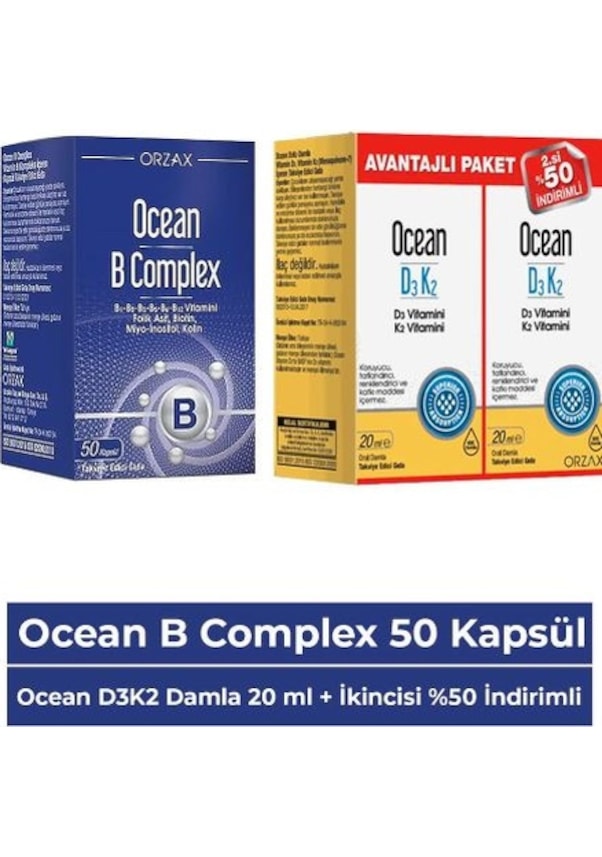 Ocean B Complex 50 Kapsül + Ocean D3 K2 2 x 20 ML Fiyatları ve Özellikleri