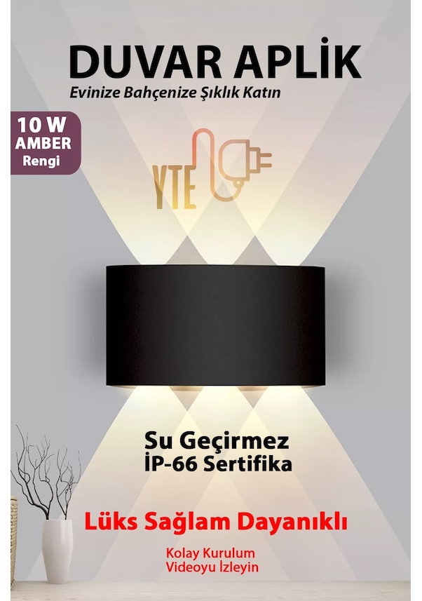 Amber Rengi Duvar Dekoratif Işıklı 10 W Aplik Su Geçirmez İç-dış Mekan ...