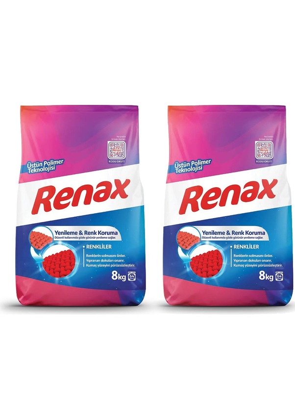Renax Matik Renkliler için Toz Çamaşır Deterjanı 64 Yıkama 2 x 8 KG ...