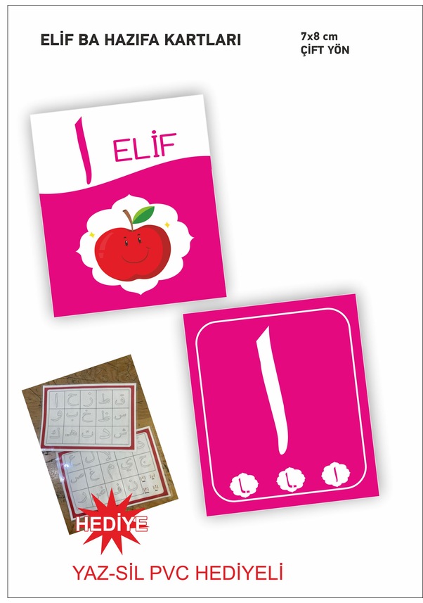 Elif Ba Hafıza Kartları 29 Adet 7x8 CM Çift Taraflı Eğitici Kart ...