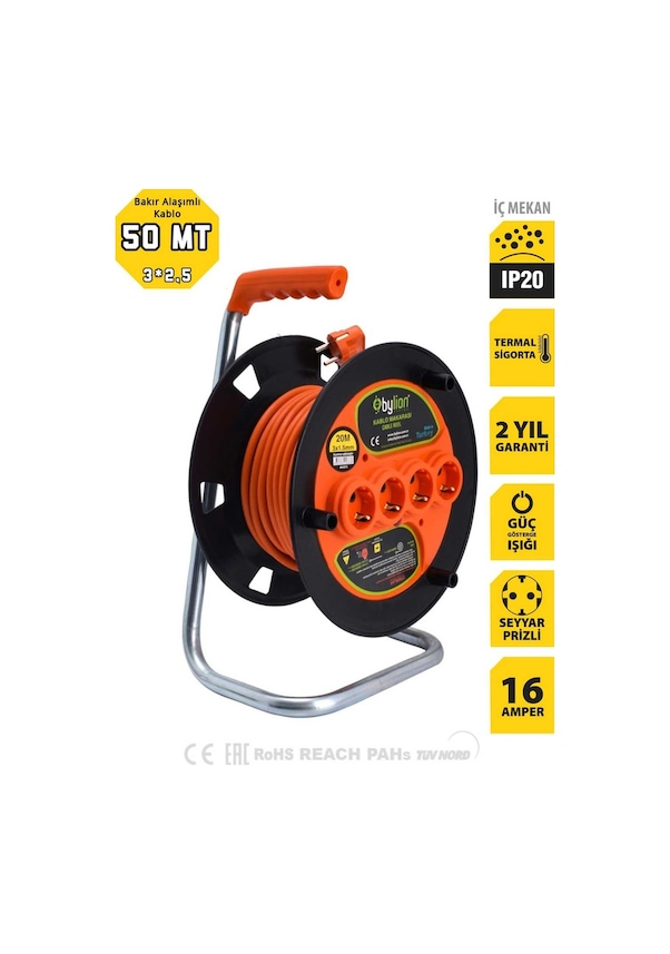 Bylion Makaralı Uzatma Kablosu 50 Mt 3x2,5 Mm Ttr Kablo Fiyatları ve Özellikleri
