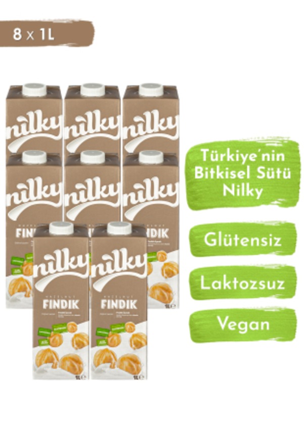 Nilky Glütensiz Bitkisel Bazlı Laktozsuz Vegan Fındık Sütü 8 x 1 L ...