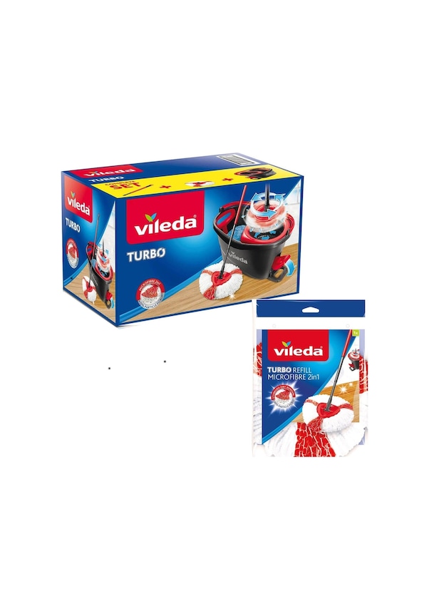 Vileda Turbo 2in1 Pedallı Temizlik Seti + Turbo 2in1 Mikrofiber Yedek ...