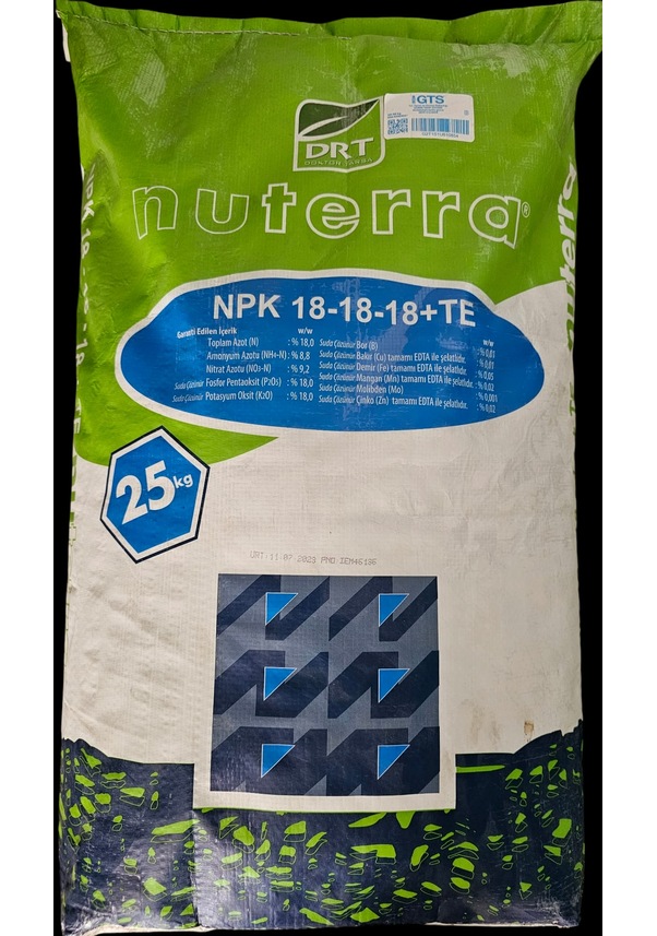 Damlama Gübresi NPK Dengeli Gübre Drt. Nuterra 18-18-18+Te 25 KG ...