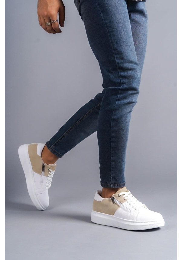 Mk155 Warrior Bağcıklı Ve Fermuarlı Cilt Süet Erkek Günlük Sneaker Ayakkabı Bt Beyaz/krem Beyaz ...