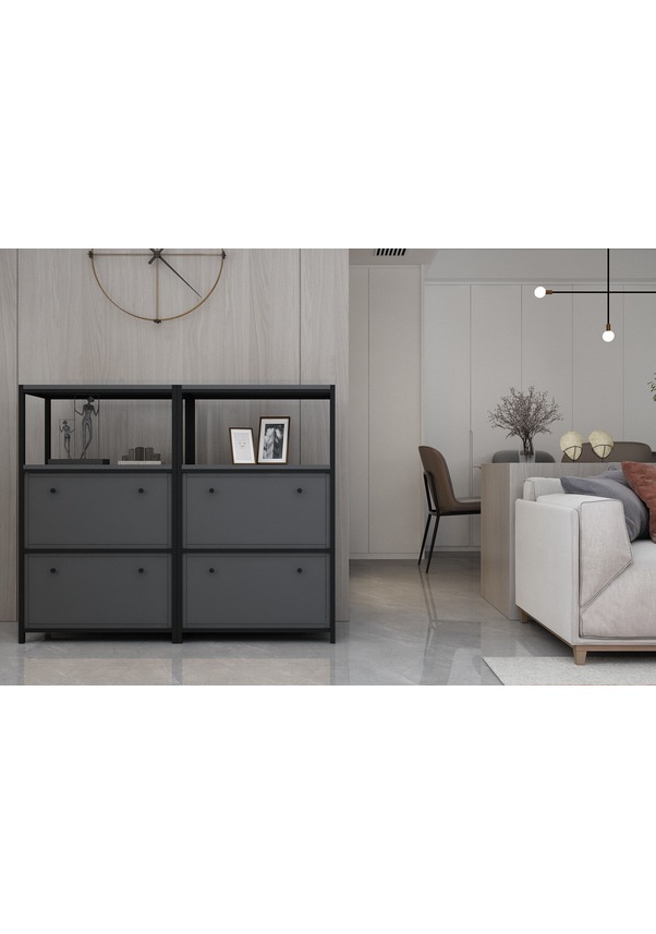 Raflı Üç Katlı Düşer Kapaklı Metal Konsol Antrasit 138 Cm MTL-KNS-1024 ...