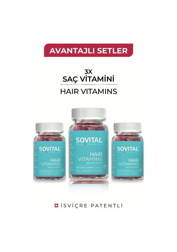 Sovital Hair Vegan Gummy Saç Vitamini 3 x 60 Adet Fiyatları ve Özellikleri