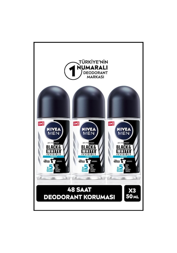Nivea Men 5 in 1 Invisible Black & White Fresh Erkek Roll-On Deodorant 3 x 50 ML Fiyatları ve ...