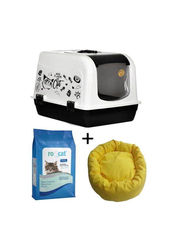 Optimal Kapalı Maxi Kedi Tuvalet Kabı Üsten Açılır Simit Yatak + Kedi ...